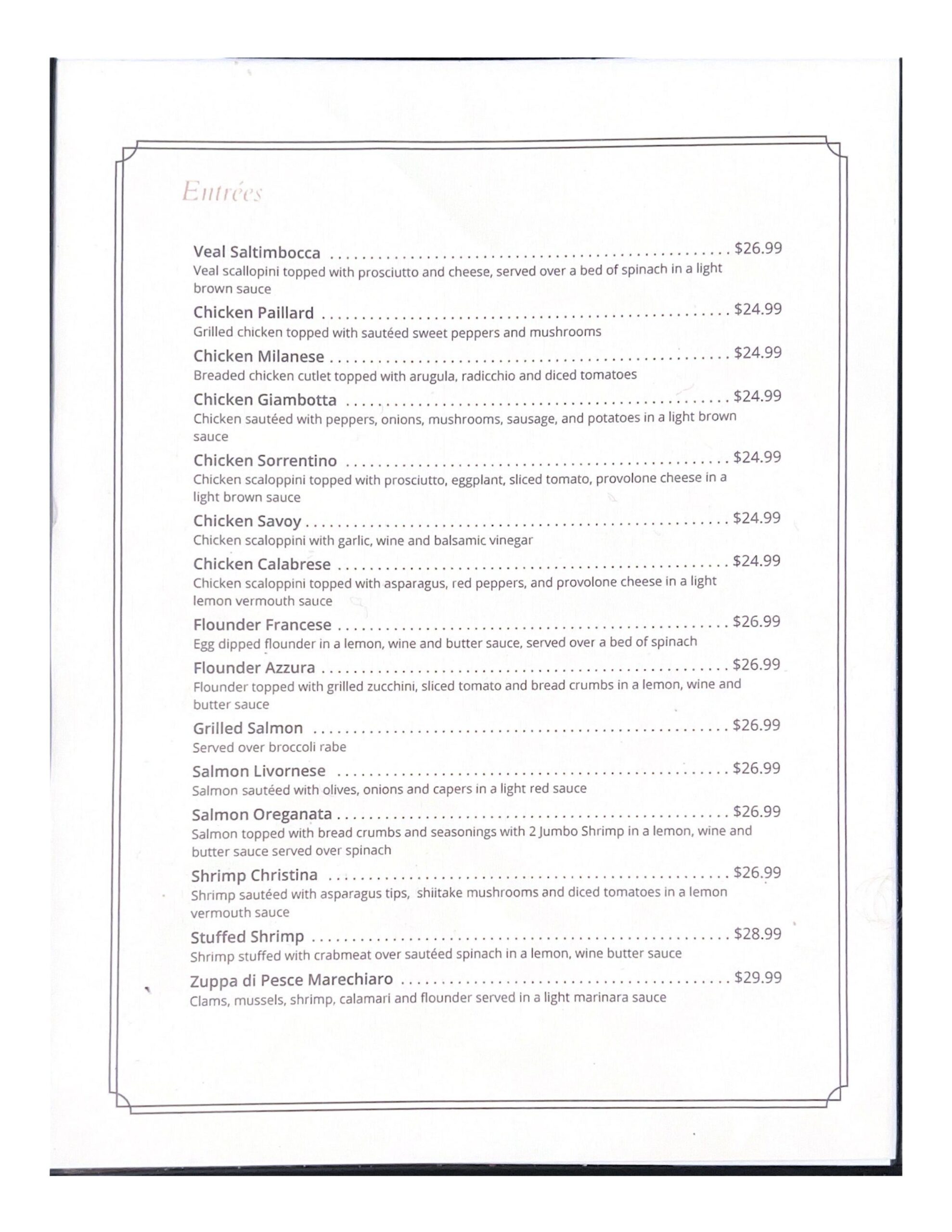 Dinner Menu - Stephanie's Italian Restaurant